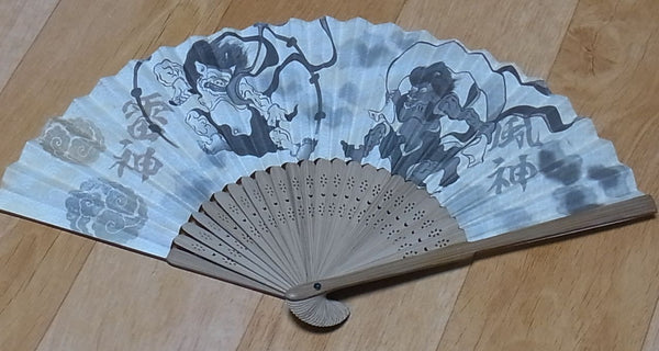 Japanese Hand Fan Sensu Fujin & Raijin White – q to Japan